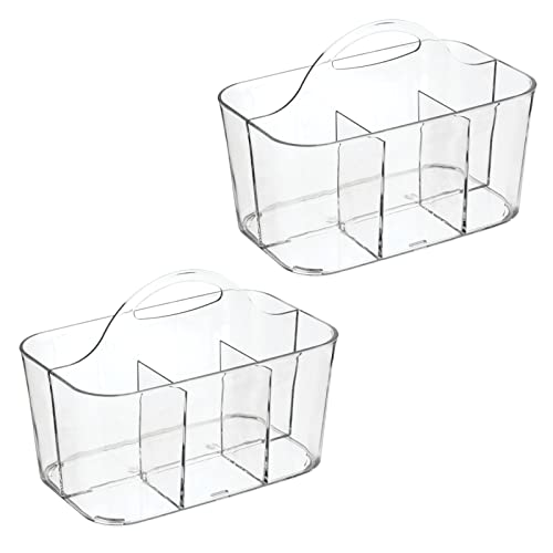 mDesign Plastic Cutlery Storage Organizer Caddy Bin Tote with Handle - Kitchen Cabinet Divided Pantry Basket for Forks, Knives, Spoons, Napkins, Indoor/Outdoor Use, Lumiere Collection, 2 Pack - Clear