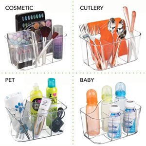 mDesign Plastic Cutlery Storage Organizer Caddy Bin Tote with Handle - Kitchen Cabinet Divided Pantry Basket for Forks, Knives, Spoons, Napkins, Indoor/Outdoor Use, Lumiere Collection, 2 Pack - Clear