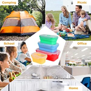 Vech Collapsible Food Storage Container, Set of 4 Silicone Leftover Meal Box for Kitchen, BPA Free Meal Prep Container Bento Lunch Boxes, Microwave Safe. Foldable Thin Bin Design Saves Your Space