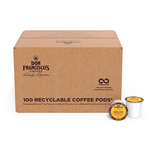 Don Francisco's Vanilla Nut Flavored Medium Roast Coffee Pods - 100 Count - Recyclable Single-Serve Coffee Pods, Compatible with your K-Cup Keurig Coffee Maker (Including 2.0)