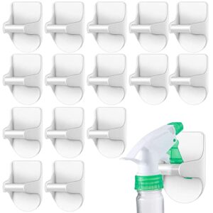 16 pcs spray bottle holder wall mount spray bottle hanger white adhesive bottle hooks for cabinet plastic spray bottle rack organizer to create storage space for home kitchen bathroom sink cleaner