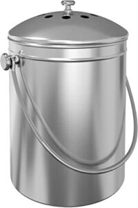 utopia kitchen compost bin for kitchen countertop – 1.3 gallon compost bucket for kitchen with lid – includes 1 spare charcoal filter (silver)