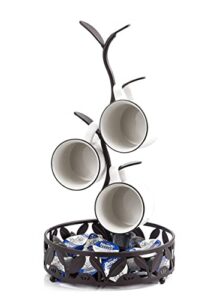 mug holder, countertop mug tree, coffee mugs & tea cup storage rack, coffee mugs and tea cups storage rack with small storage area, black