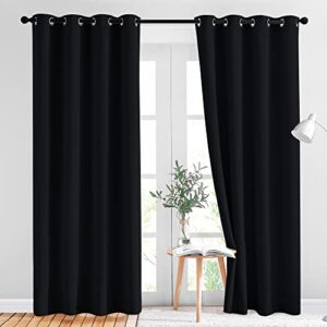 nicetown black blackout curtains 84 inch long – light reducing thermal insulated solid grommet blackout curtains/panels/drapes for living room (set of 2, w52 x l84)