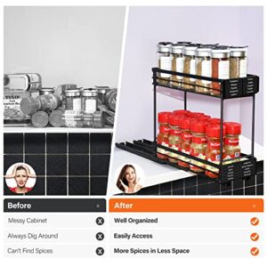 Xpatee [2 Pack Pull Out Spice Rack Organizer for Cabinet with 480 Labels, 2-Tier Heavy Duty Slide Out Seasoning Organizer for Kitchen Cabinets , Sliding Cabinet Organizer 4.6" W x10.3 D x9 H