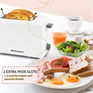 Elite Gourmet ECT-1027 Cool Touch Toaster, 7 Toast Settings Cancel Functions, Slide Out Crumb Tray, Extra Wide 1.5" Slots for Bagels Waffles Specialty Breads, Puff Pastry, Snacks, White