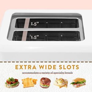 Elite Gourmet ECT-1027 Cool Touch Toaster, 7 Toast Settings Cancel Functions, Slide Out Crumb Tray, Extra Wide 1.5" Slots for Bagels Waffles Specialty Breads, Puff Pastry, Snacks, White