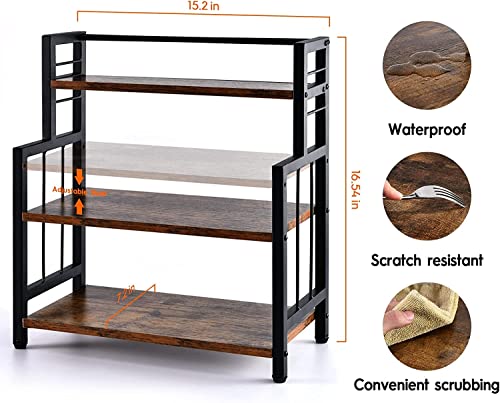 Pierybyt Kitchen Spice Rack Organizer,3-Tier Wooden Spice Organizer with Wire Basket,3 Hooks Countertop Organizer for Kitchen, Bathroom, Office, YKJ-TWJ-0104