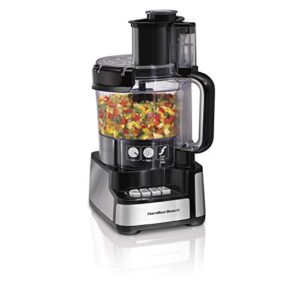 hamilton beach stack & snap food processor and vegetable chopper, bpa free, stainless steel blades, 12 cup bowl, 2-speed 450 watt motor, black (70725a)