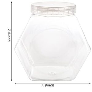 SOUJOY 2 Pack Plastic Candy Jar with Lid, 1 Gallon Cookie Containers for Kitchen Counter, Clear Hexagon Candy Display for Snacks, Dog Treats, Craft and Sewing Supplies, Coffee Pod, Laundry Pod