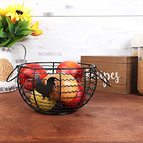 Wire Egg Collecting Basket, Farmhouse Kitchen Organizer (Black, 8.2 x 8.2 x 4.9 In)