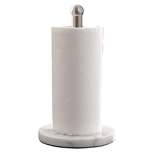 Paper Towel Holder with Sturdy Marble Base, Free Standing Paper Towel Holder Countertop, One-Handed Use, No Wobbly (Brushed Nickel)