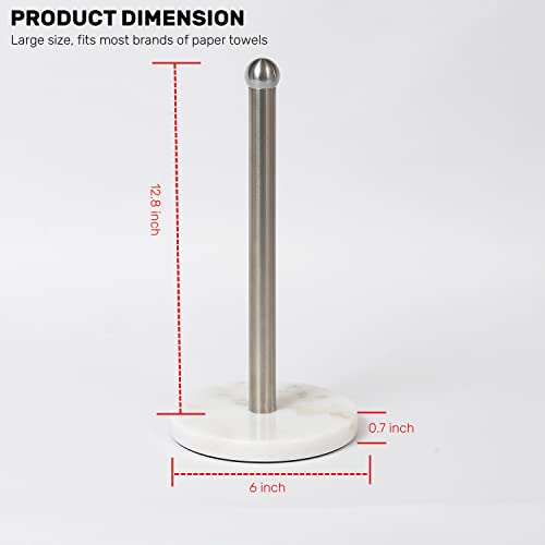 Paper Towel Holder with Sturdy Marble Base, Free Standing Paper Towel Holder Countertop, One-Handed Use, No Wobbly (Brushed Nickel)