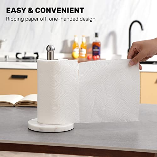 Paper Towel Holder with Sturdy Marble Base, Free Standing Paper Towel Holder Countertop, One-Handed Use, No Wobbly (Brushed Nickel)