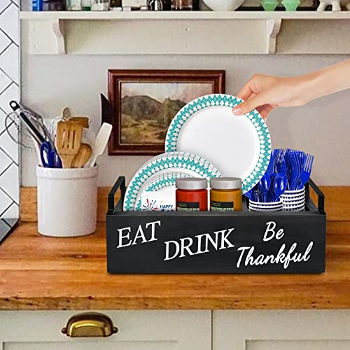 Kitchen Countertop Plate Organizer Box for Kitchen Decor, Paper Plate Holders, Disposable Dish Holder for Party,BBQ,Rustic Kitchen Utensil Caddy for Cups, Forks, Spoons, Plates, Napkins, Condiments