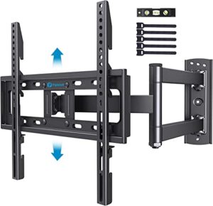 pipishell full motion tv wall mount for most 26-60 inch flat & curved tvs up to 77 lbs, single articulating arm, adjustable bracket height, extension, max vesa 400x400mm, pimf9