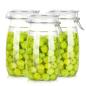 kingrol 3 pack 50 oz clear glass jars with airtight seal lids, wide mouth food storage canisters for kitchen pantry countertop organization