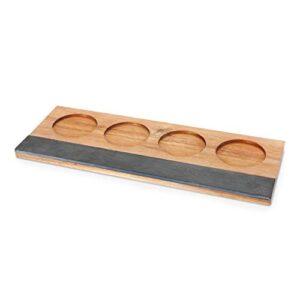 twine wine flight set, wine tasting board with slate chalkboard, 2 pieces of soapstone chalk, and acacia wood serving tray, flight board