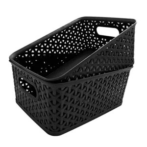 2 pcs plastic storage baskets,pantry organization and storage bins,household organizers open storage bins for kitchen,bathroom,shelves,closet,black