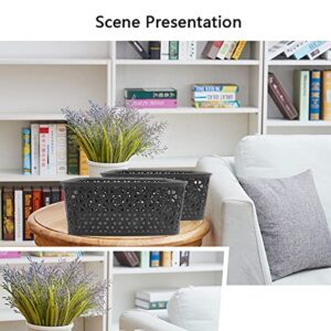 2 Pcs Plastic Storage Baskets,Pantry Organization and Storage Bins,Household Organizers Open Storage Bins for Kitchen,Bathroom,Shelves,Closet,Black