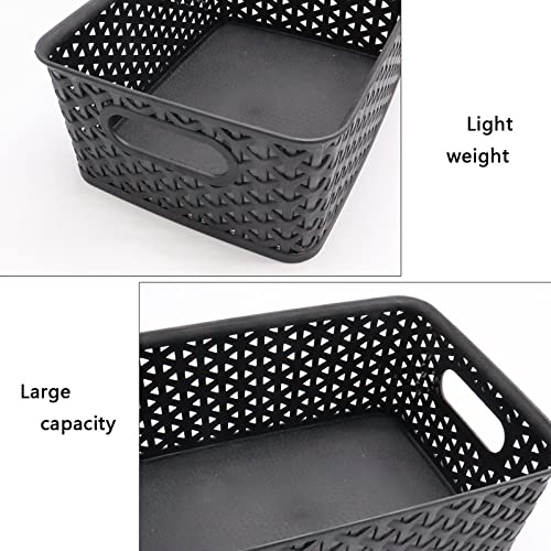 2 Pcs Plastic Storage Baskets,Pantry Organization and Storage Bins,Household Organizers Open Storage Bins for Kitchen,Bathroom,Shelves,Closet,Black