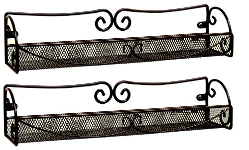 Deco Brothers 2 Pack Wall Mount Single Tier Mesh Spice Rack, Bronze