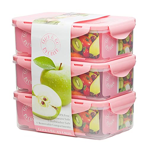 By Caleb Company 3 Pack Pink Bento Boxes - 39 Ounce Divided Food Storage Containers With Lids - Leakproof, BPA Free Bento Lunch Box for Adults & Kids Lunches Is Safe For Dishwasher & Microwave