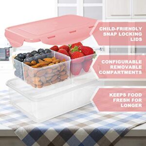 By Caleb Company 3 Pack Pink Bento Boxes - 39 Ounce Divided Food Storage Containers With Lids - Leakproof, BPA Free Bento Lunch Box for Adults & Kids Lunches Is Safe For Dishwasher & Microwave