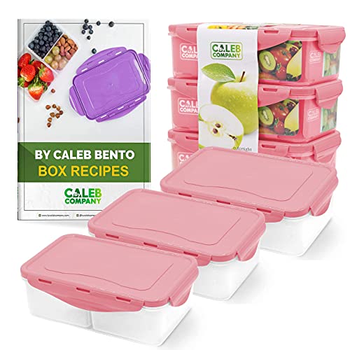 By Caleb Company 3 Pack Pink Bento Boxes - 39 Ounce Divided Food Storage Containers With Lids - Leakproof, BPA Free Bento Lunch Box for Adults & Kids Lunches Is Safe For Dishwasher & Microwave