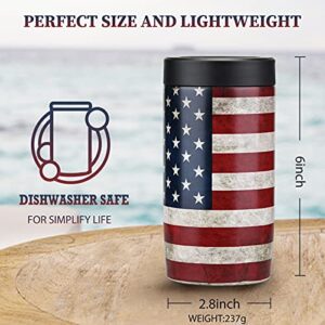 Maxso Slim Can Cooler, 4-in-1 Double Walled Stainless Steel Insulated Beer Can Holder, Works With All 12 Oz Cans,Bottles & As A Pint Cups - America Flag