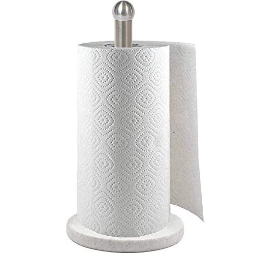 Paper Towel Holder Heavy Marble Base, Free Standing Paper Towel Holder Countertop for Kitchen, Paper Towel Dispenser with Weighted Base, Brushed Nickel Pole