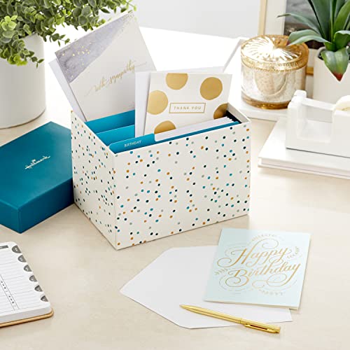 Hallmark All Occasion Greeting Cards Assortment—48 Cards and Envelopes with Organizer Box (Polka Dots)—Birthday/ Baby Shower / Sympathy / Thinking of You and Thank You Cards