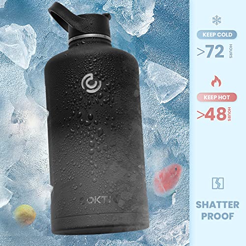 COKTIK 128 oz/ One Gallon Water Bottle Insulated, Double Walled Vacumm Metal Stainless Steel Sports Water Bottle with Reusable 2 Lids for Sports, Gym, Fitness or Office(Gray Gradient)