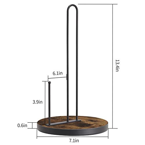 Giikin Paper Towel Holder, Countertop, Stand with Heavy Duty Wood Base, Standing Roll Dispenser Hanger Rack for Kitchen and Bathroom Organization, Rustic Brown