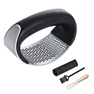 garlic press rocker stainless steel garlic mincer garlic crusher garlic chopper with peeler and scraper brush for smash garlic