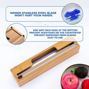 PrinMobel Plastic Wrap Dispenser with Cutter, Aluminum Foil, Parchment Paper, Wax Paper and Tin Foil Dispenser with Cutter for Kitchen Drawer or Wall Mount, Bamboo Roll Organizer Holder - 12" Roll