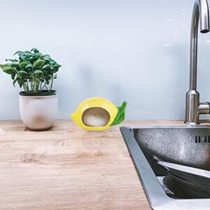 Farmhouse Decor Kitchen Sink Scrubby Holder Ceramic - With Nylon Dish Scrubber (Lemon)