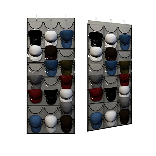 Unjumbly Baseball Hat Rack, 24 Pocket Over-The-Door Cap Organizer with Clear Deep Pockets to Protect, Store and Display Your Baseball Caps Collection, Complete with Over Door Hooks