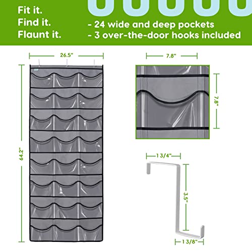 Unjumbly Baseball Hat Rack, 24 Pocket Over-The-Door Cap Organizer with Clear Deep Pockets to Protect, Store and Display Your Baseball Caps Collection, Complete with Over Door Hooks