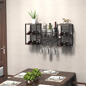 MOOMLIFE Wine Rack Wall Mounted with 3 Stem Glass Holders, Holds 12 Bottles Wine, Liquor Bottle Display Shelf, Elegant Storage for Kitchen, Dining Room