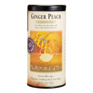 the republic of tea ginger peach black tea, caffeinated, 50 count