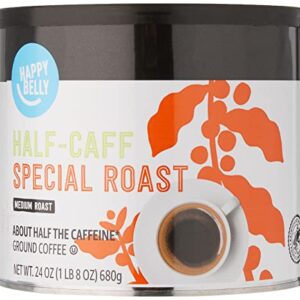 Amazon Brand - Happy Belly Half Caffeine Canister Coffee, Medium Roast, 24 Ounce