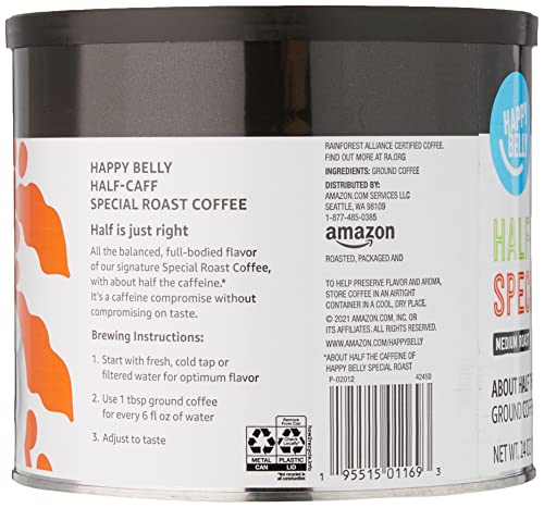 Amazon Brand - Happy Belly Half Caffeine Canister Coffee, Medium Roast, 24 Ounce