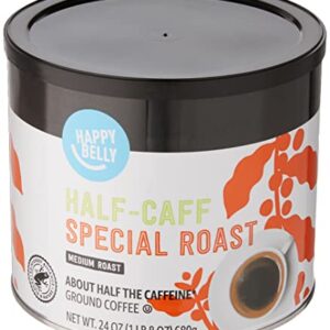 Amazon Brand - Happy Belly Half Caffeine Canister Coffee, Medium Roast, 24 Ounce