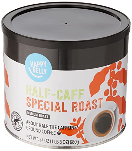 Amazon Brand - Happy Belly Half Caffeine Canister Coffee, Medium Roast, 24 Ounce