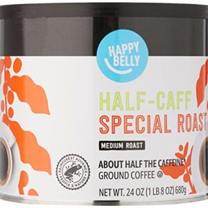 Amazon Brand - Happy Belly Half Caffeine Canister Coffee, Medium Roast, 24 Ounce