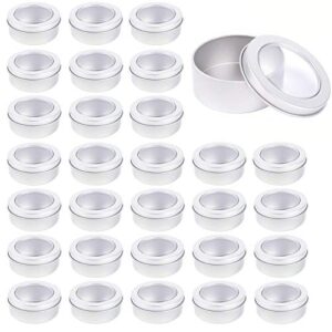 abgream metal tin cans – 2 ounce round empty containers with clear top for cosmetics crafts food storage party favors (30)