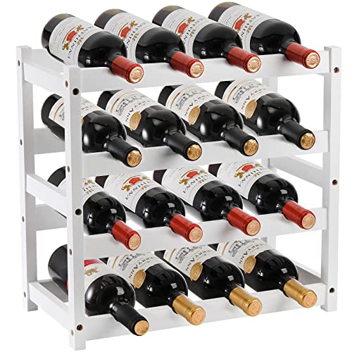 TOPZEA 16-Bottle Wine Rack Countertop, 4 Tier Freestanding Wood Wine Bottle Storage Shelf, Stackable Wine Bottle Holder Display Stand for Pantry, Cabinet, Floor, Bar, Kitchen