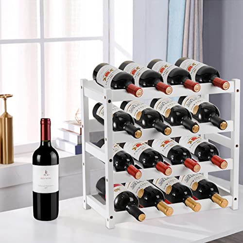 TOPZEA 16-Bottle Wine Rack Countertop, 4 Tier Freestanding Wood Wine Bottle Storage Shelf, Stackable Wine Bottle Holder Display Stand for Pantry, Cabinet, Floor, Bar, Kitchen