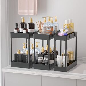 JuJeKwk Bathroom Organizer Under Sink 3 Pack, 2 Tier Bathroom Cabinet Organizer, Large capacity Under Sink Organizer, Bathroom Counter Organizer with 12 Hooks